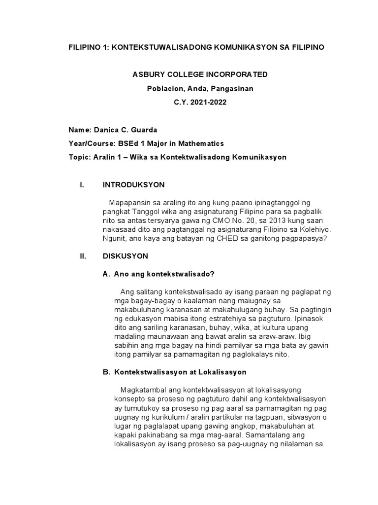 FILIPINO 1 Project | PDF