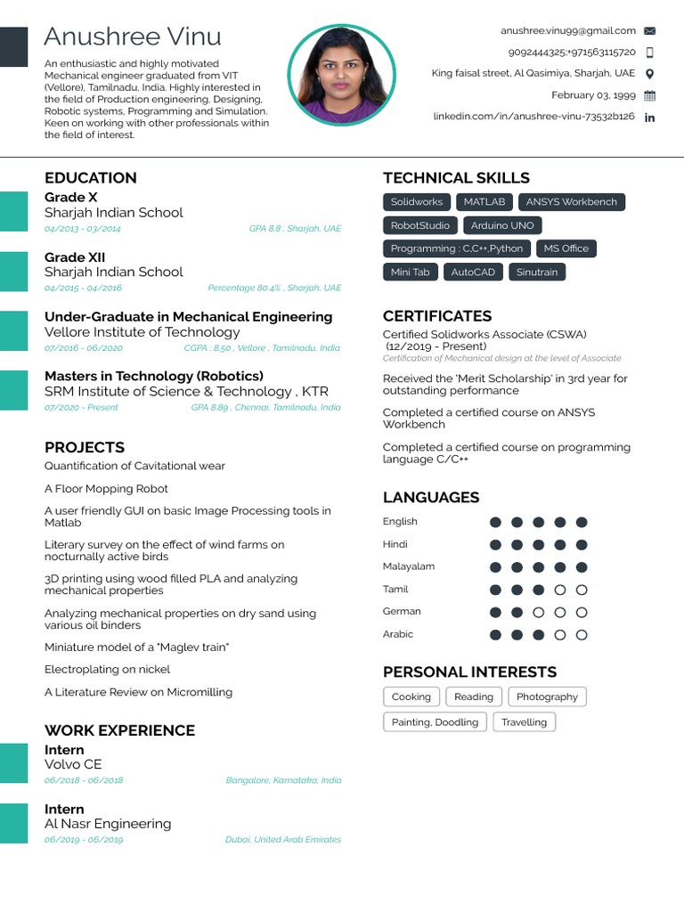 Anushree Vinu: Education Technical Skills | PDF | Engineering