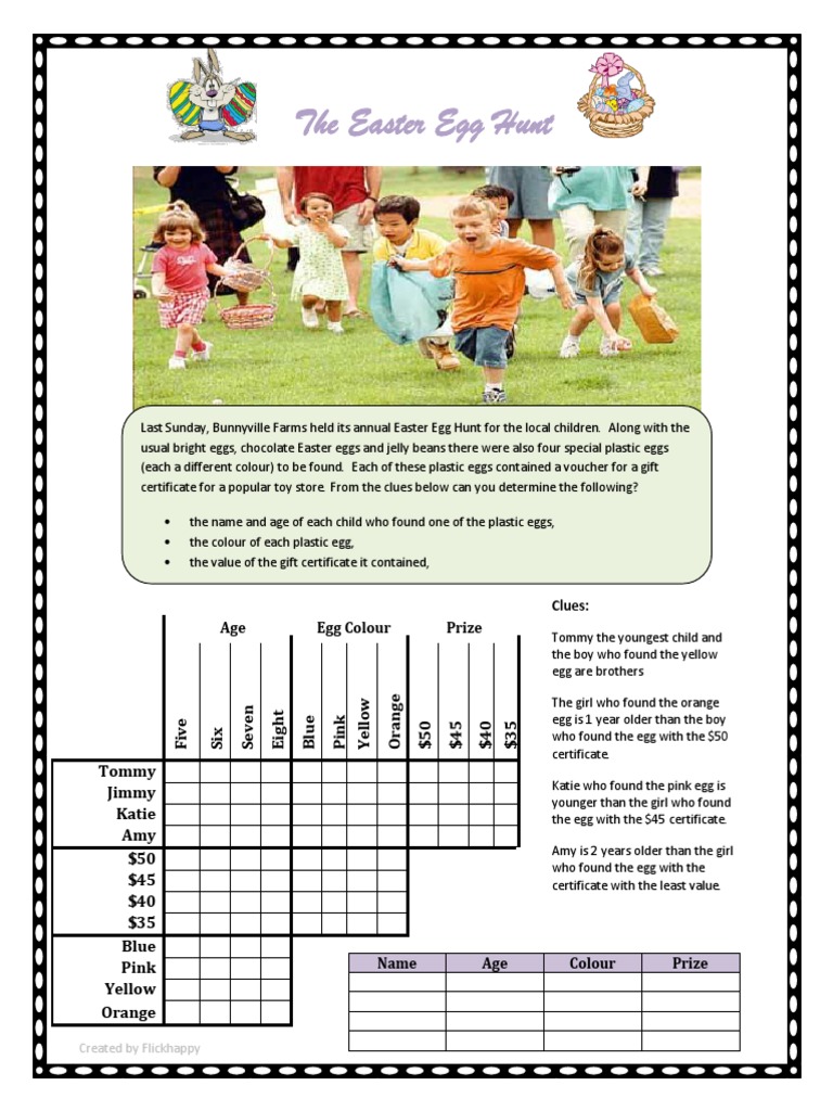 Easter Egg Hunt Logic Puzzle Fun Activities Games | PDF | Easter Egg