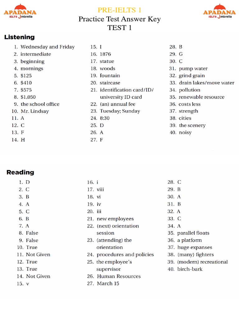 Pre-Ielts Class Mock Answer Key | PDF | Nature | Earth Sciences