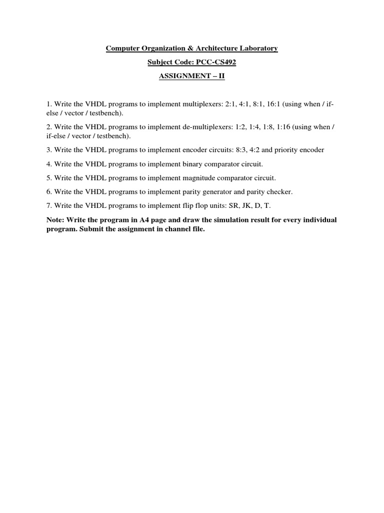 Coa Assignment-II VHDL | PDF | Computers