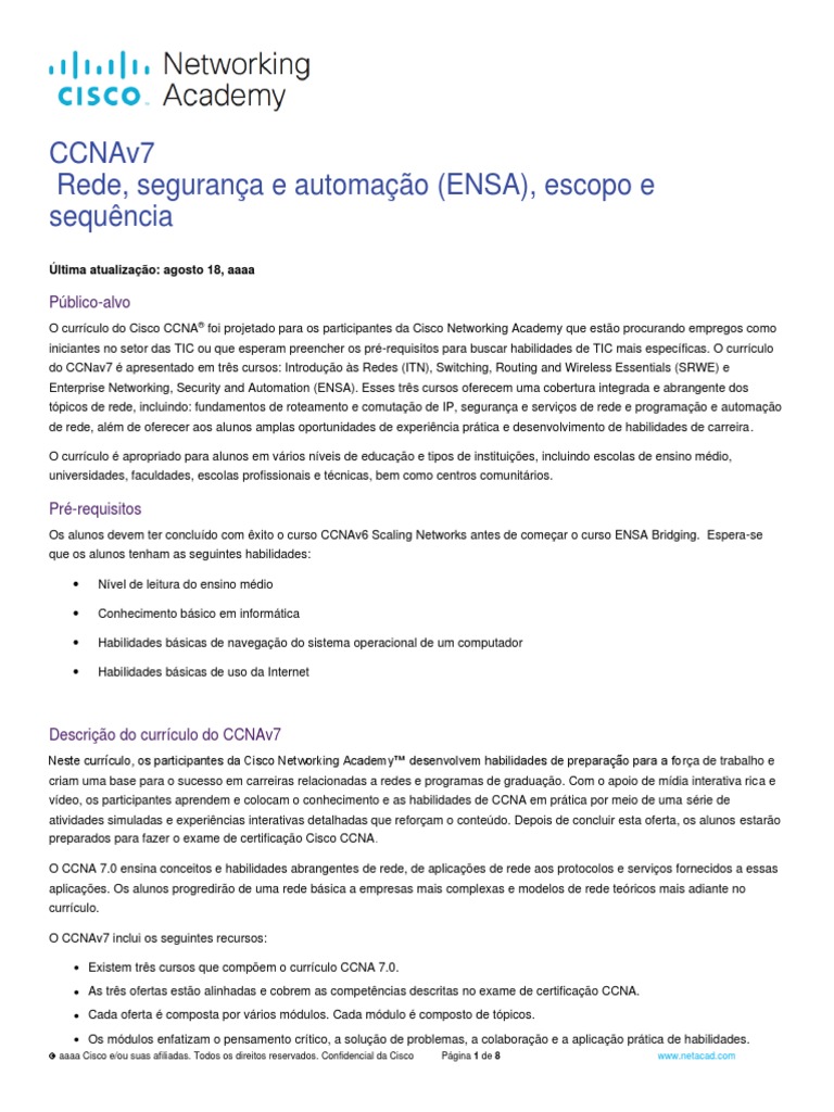 ENSA v7 Scope and Sequence | PDF | Rede de computadores | Rede Privada Virtual (VPN)