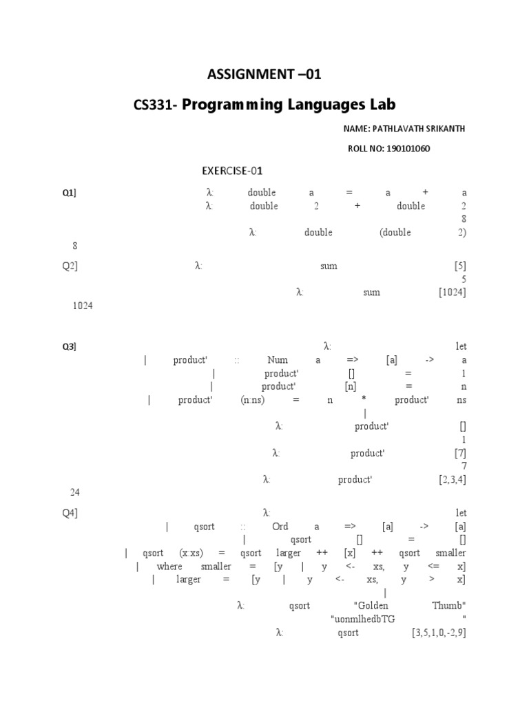 Assignment - 01 CS331-Programming Languages Lab: Exercise-01 | PDF