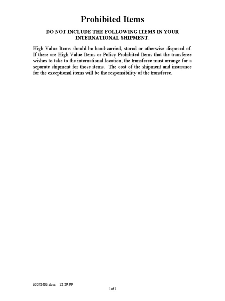 Prohibited Restricted Items 99 | PDF