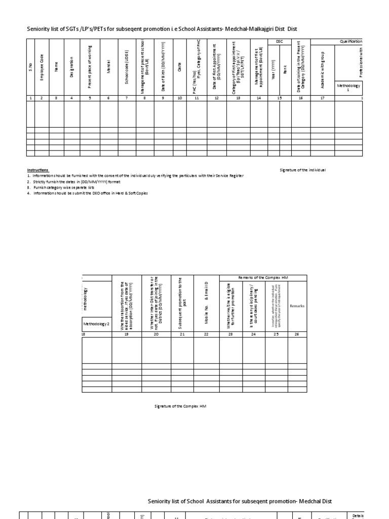 Format For Preparation of Seniority List | PDF
