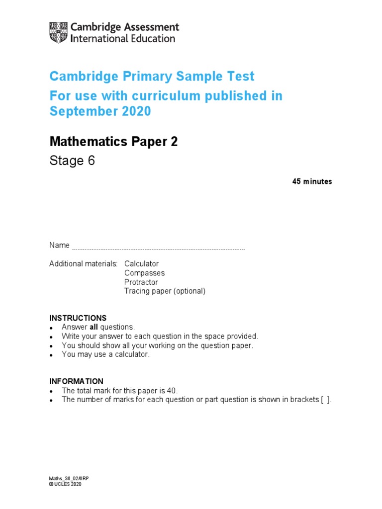 Math S6 P2 2020 | PDF | Triangle | Litre