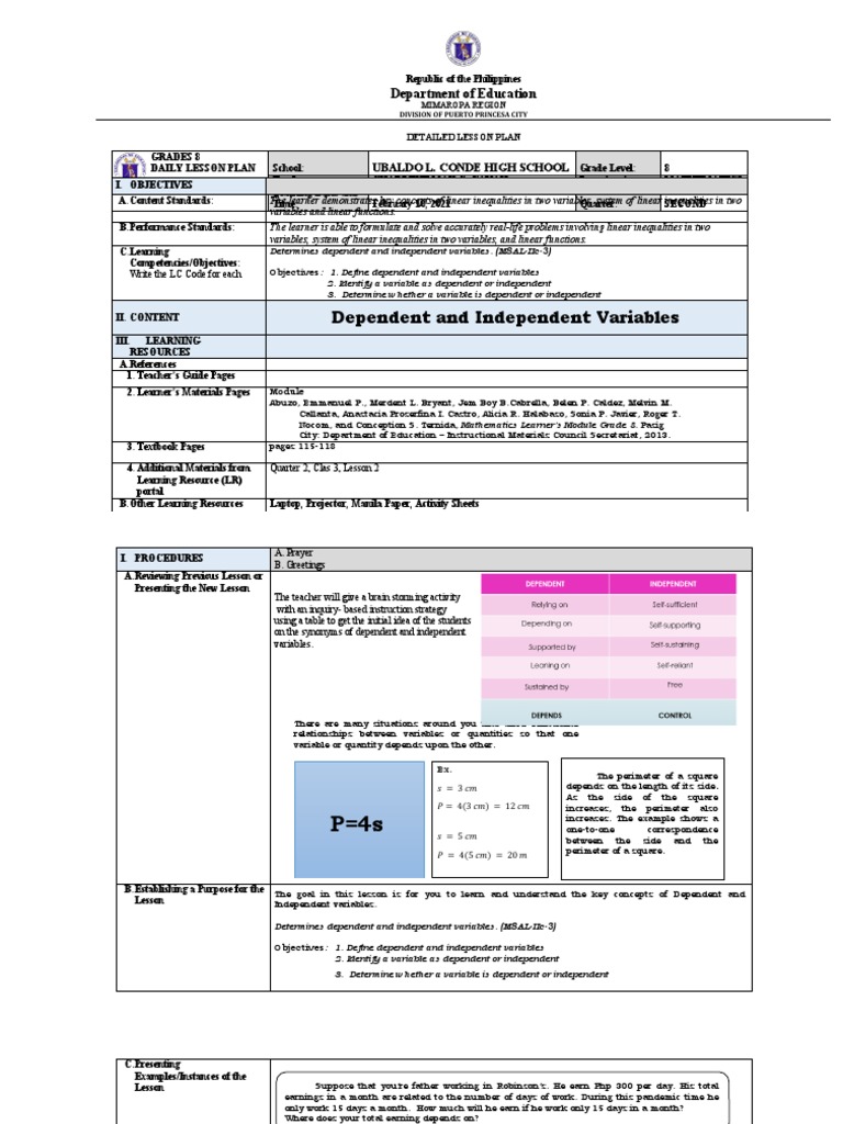 Determining Dependent and Independent Variables: A Detailed Lesson Plan ...