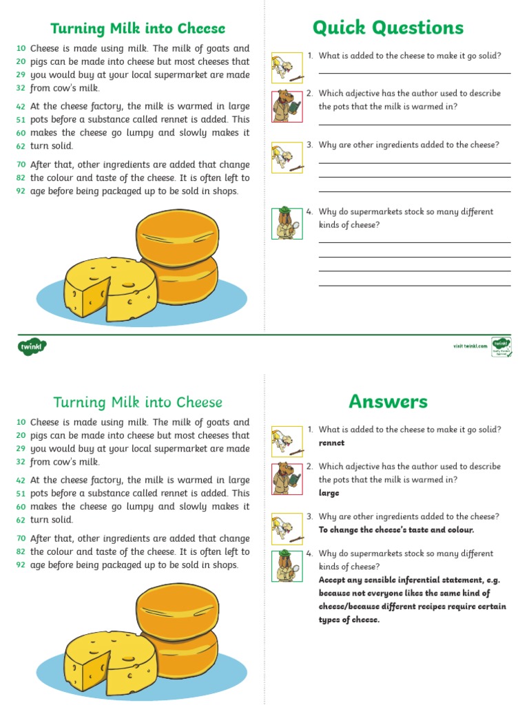Quick Questions: Turning Milk Into Cheese | PDF | Cheese | Milk