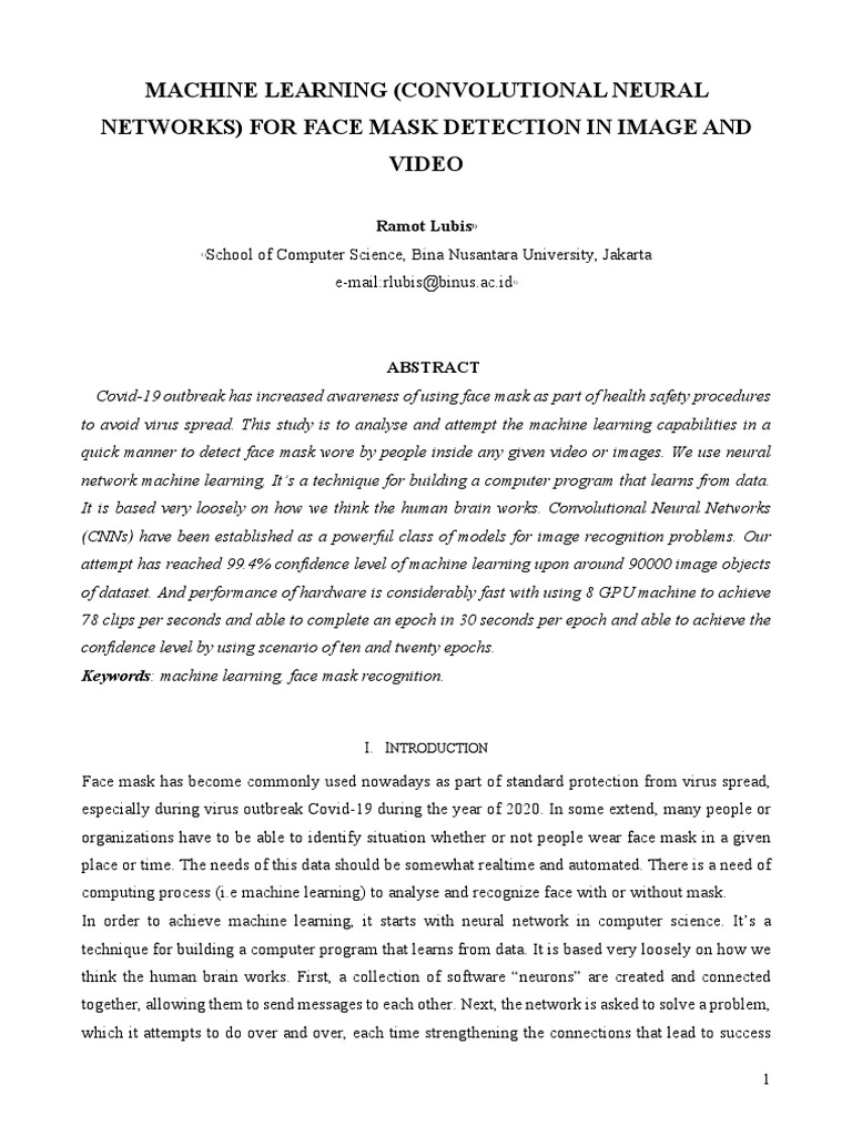 Face Mask Detection in Image and | PDF | Artificial Neural Network ...