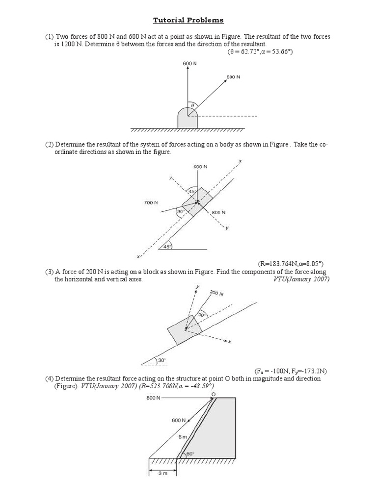 Tutorial Problems: VTU (January 2007) | PDF | Force | Applied And ...