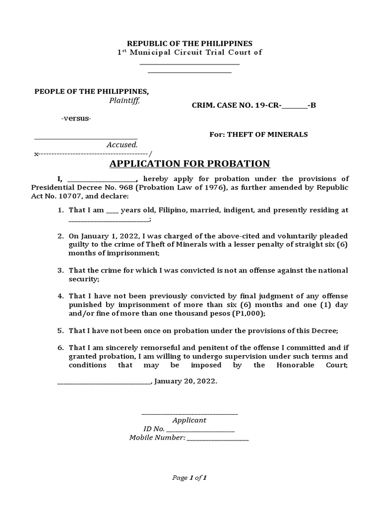 Application For Probation Sample | PDF