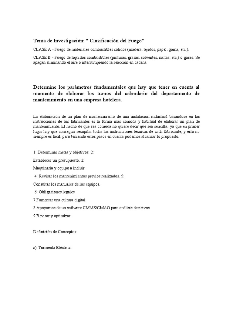 Tema de Investigación: " Clasificación Del Fuego" | PDF