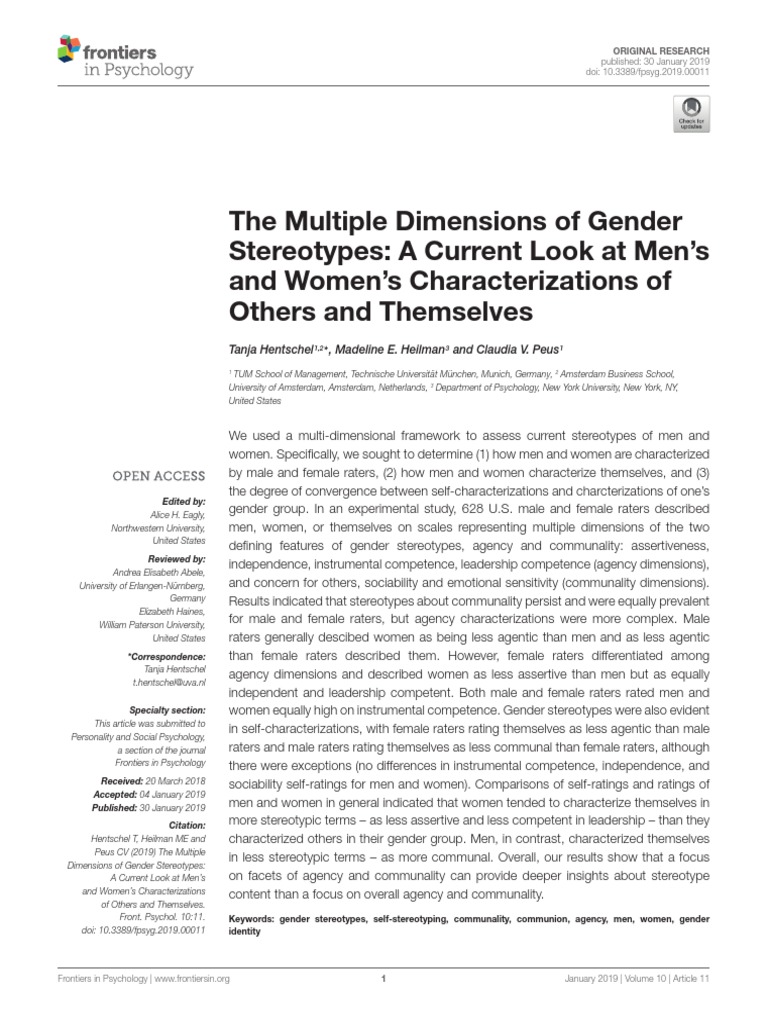 The Multiple Dimensions of Gender Stereotypes - A Current Look at Men's ...