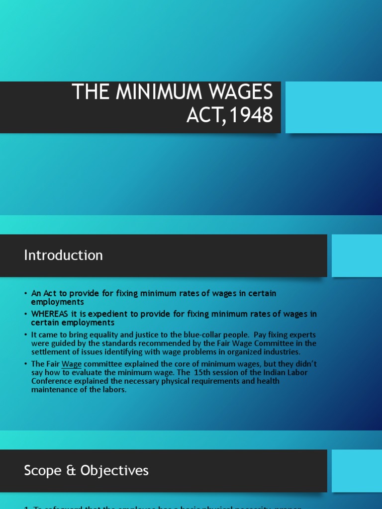 The Minimum Wages Act, 1948 | PDF | Employment | Overtime