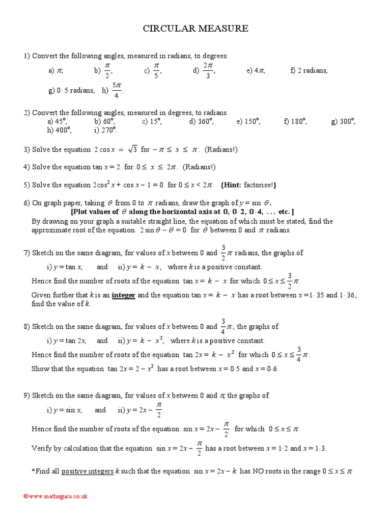 Circular Measure 1 | PDF | Circle | Sine