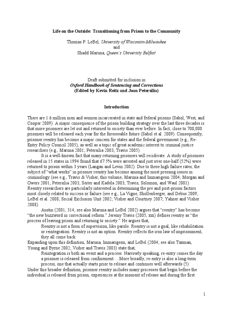 Life On The Outside-Transitioning From Prison To The Community | PDF ...