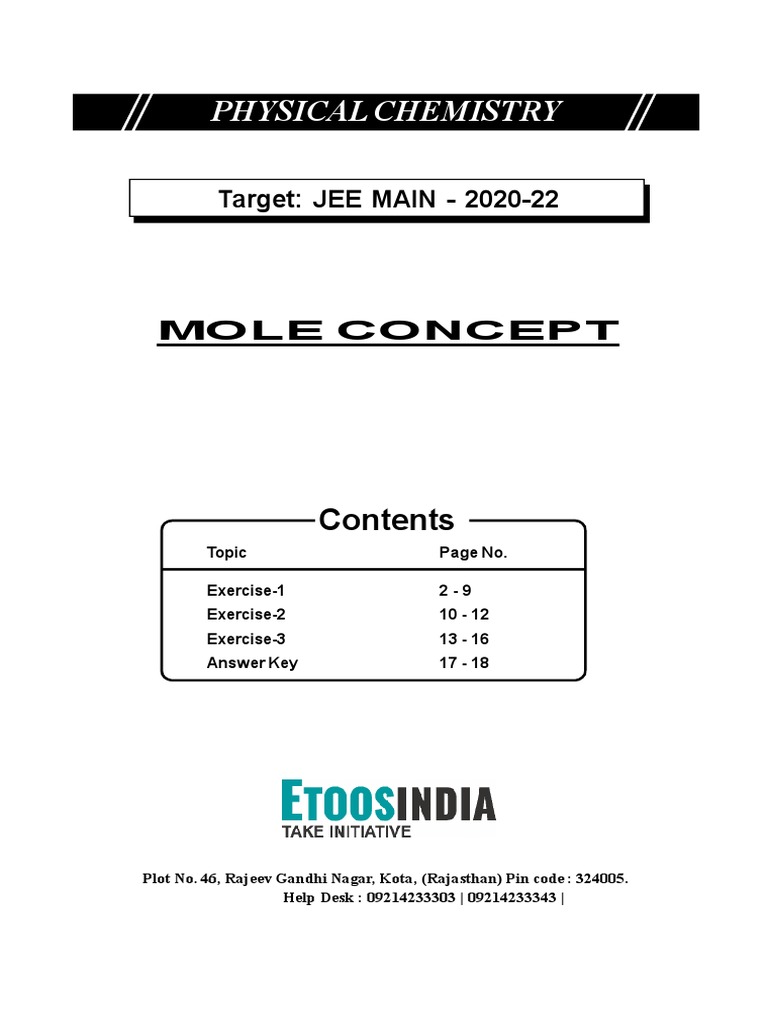 Physical Chemistry: Mole Concept | PDF | Mass Concentration (Chemistry ...