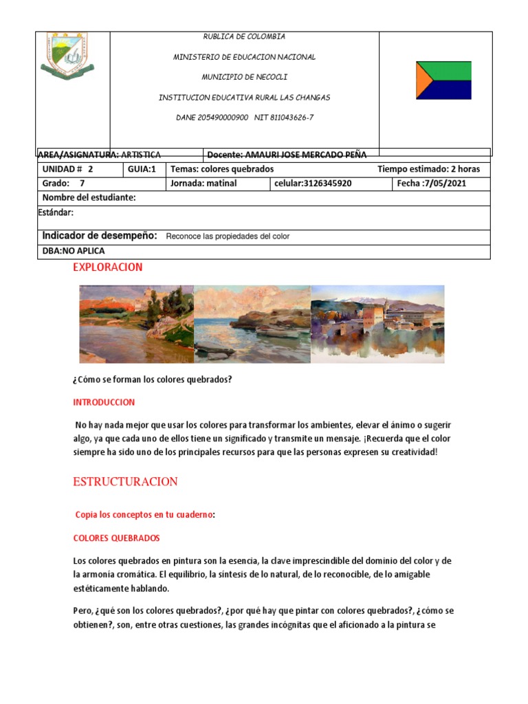 Colores Quebrados 7 Guia 1 | PDF | Color | Amarillo