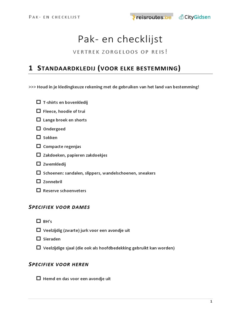 Checklist Paklijst | PDF
