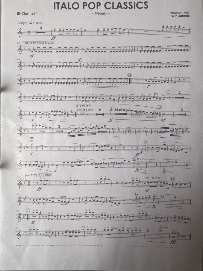 Italo Pop Classics Clarinet 1 | PDF