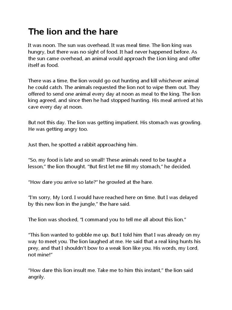 The Lion and The Hare | PDF | Lion