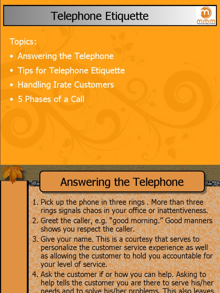 Telephone Etiquette | PDF | Telephone | Etiquette
