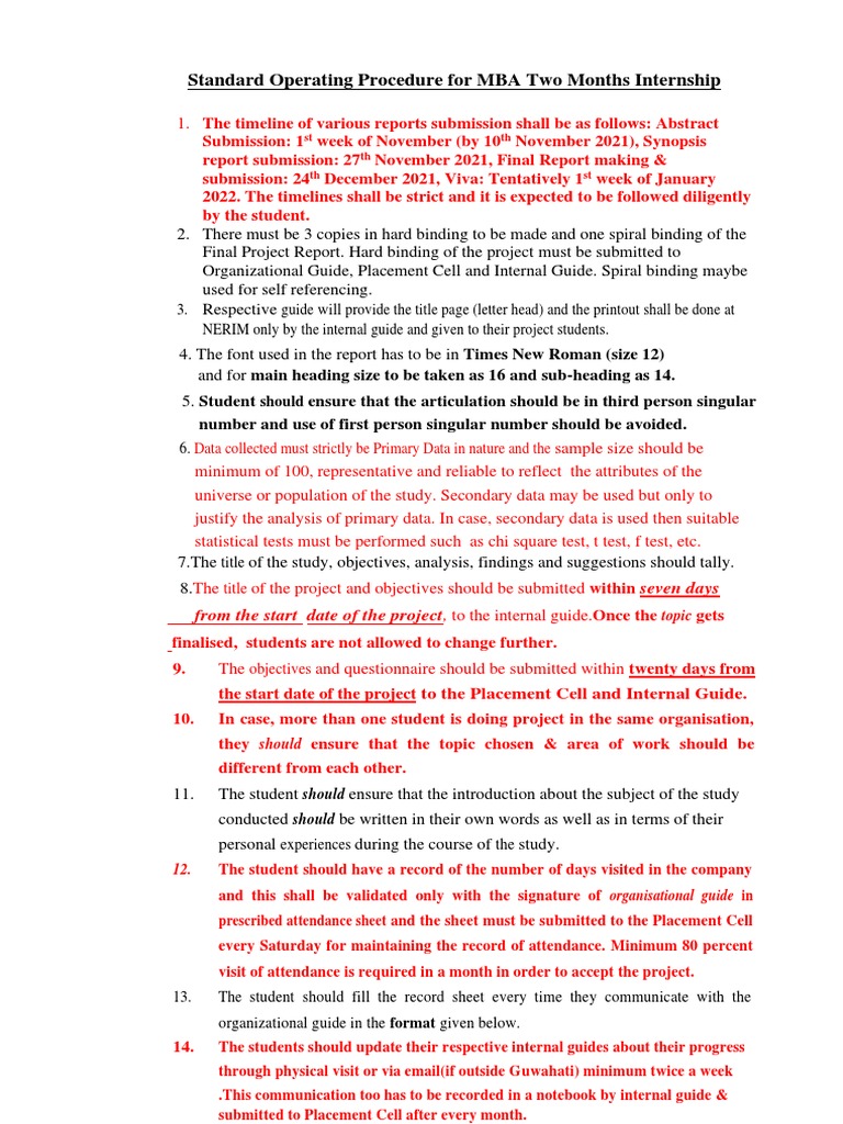 MBA Internship SOP Guidelines | PDF | Cognition