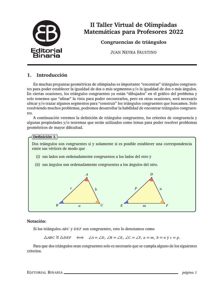 Taller Congruencia de Triã¡ngulos Enunciados | PDF | Triángulo | Geometría Elemental