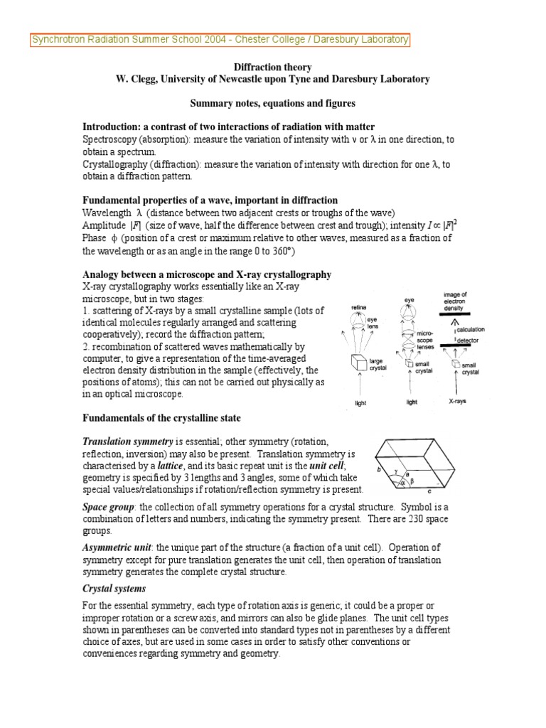 Diffraction Theory by W. Clegg | PDF | X Ray Crystallography | Crystal ...