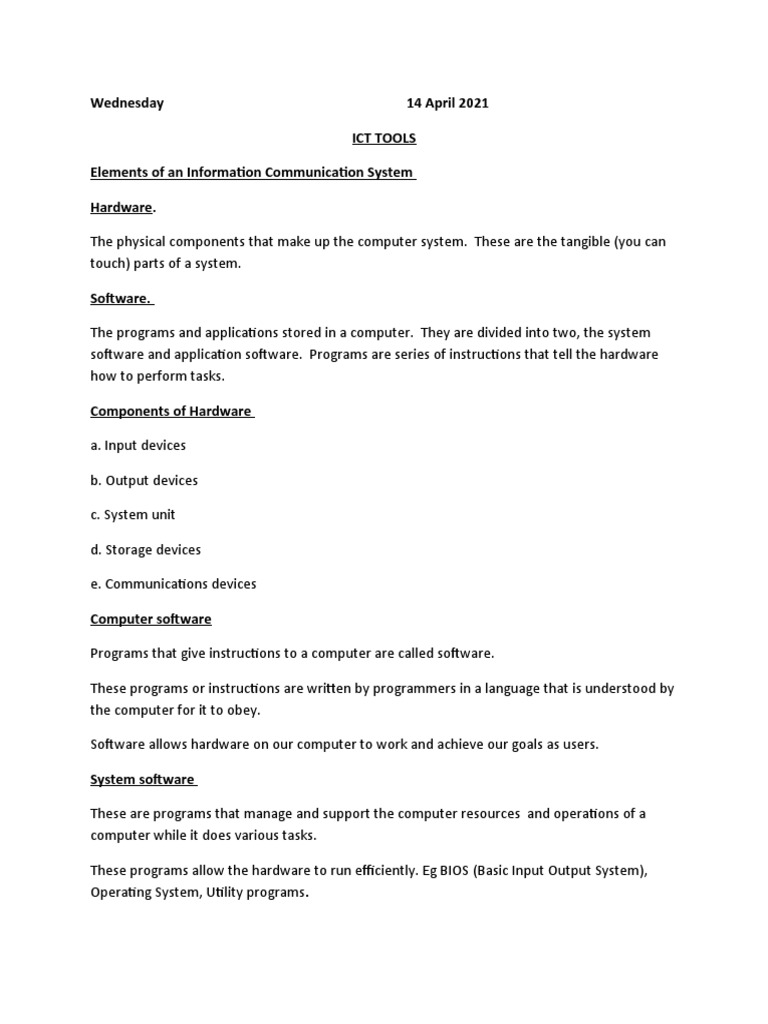 Wednesday 14 April 2021 Ict Tools Elements of An Information ...