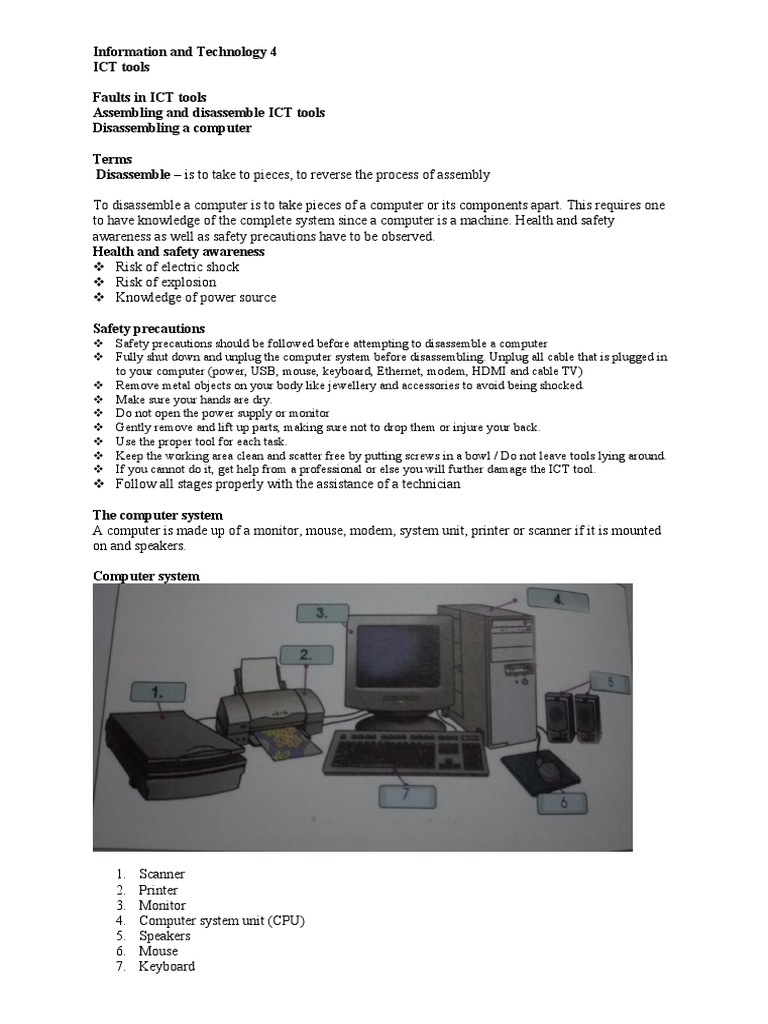 Information and Technology 4 ICT Tools Faults in ICT Tools Assembling ...