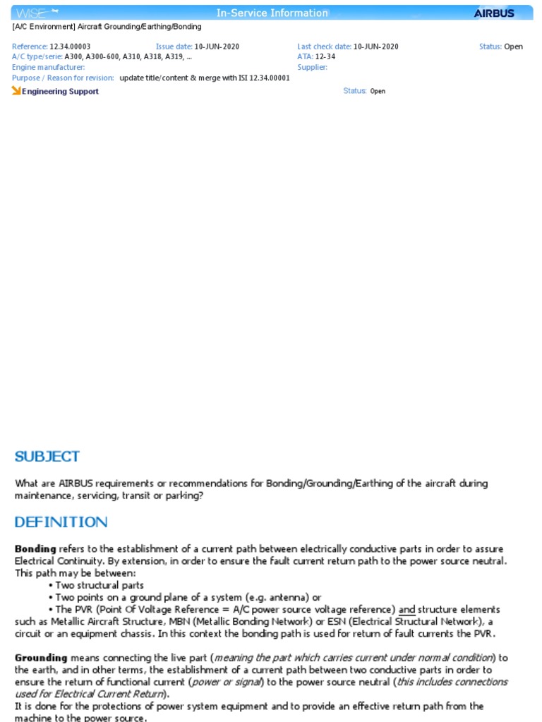 Grounding and Bonding Airbus A320 | PDF | Electrical Engineering ...