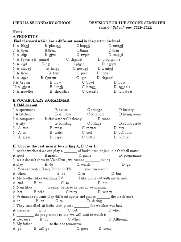 Anh6.Gobal Sucess de Cuong On Tap Cuoi Ki II Tieng Anh 6. 2021-2022 | PDF