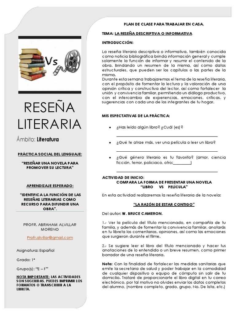 Actividad La Reseña. | PDF | Libros | Autor