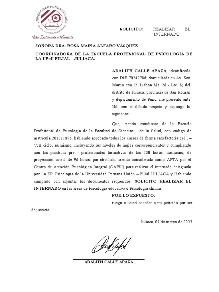 Solicitud para El Internado | PDF