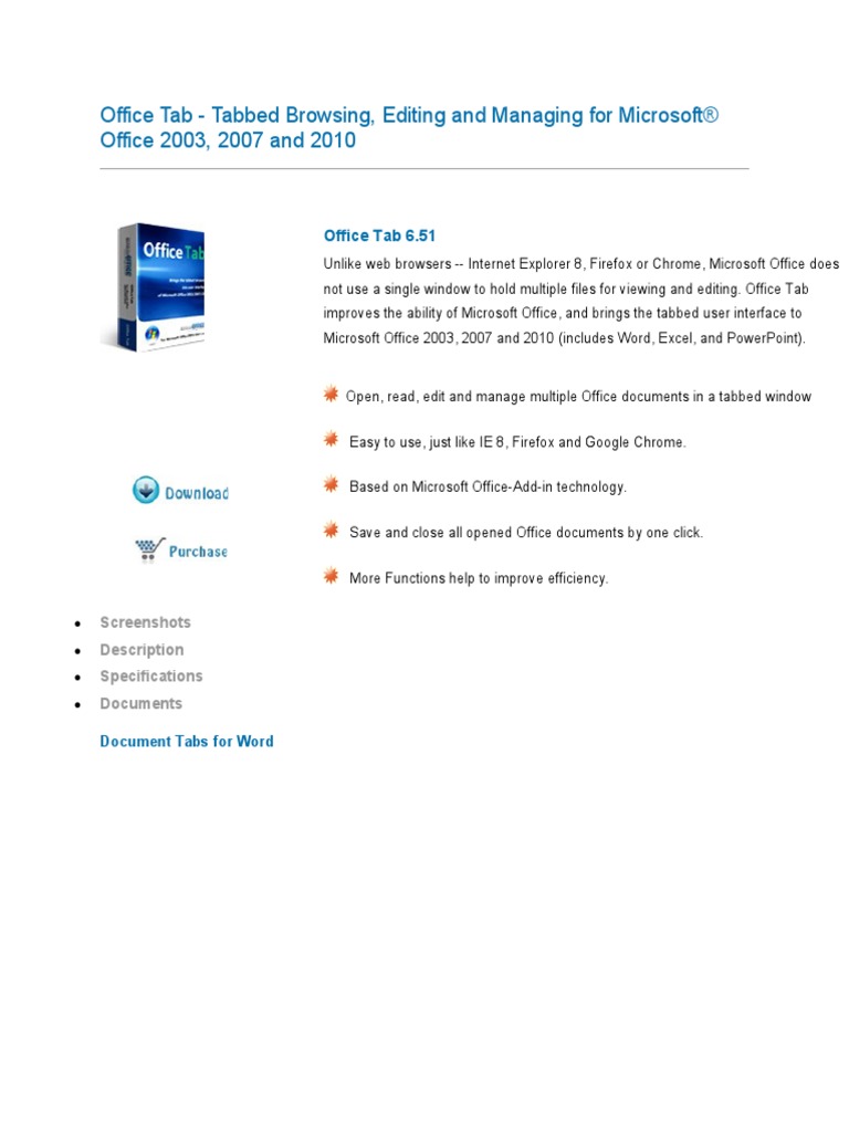 Office Tab - Tabbed Browsing, Editing and Managing for Microsoft ...