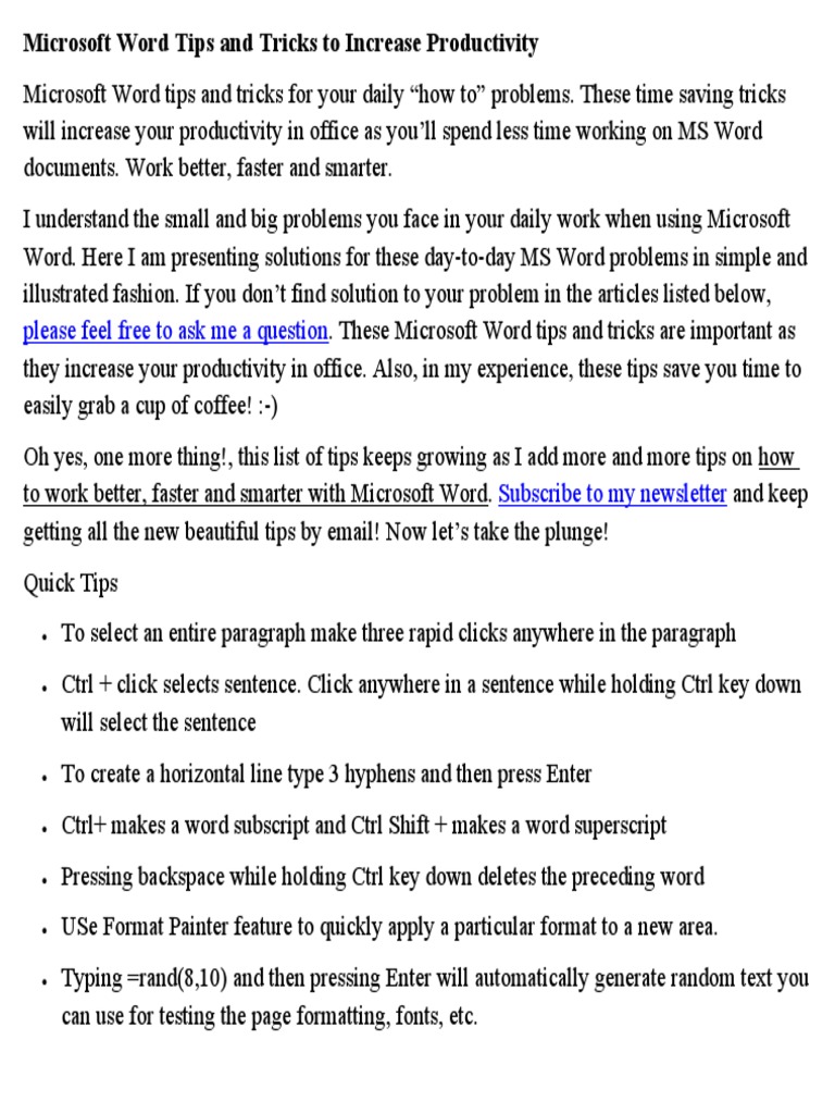 Microsoft Word Tips and Tricks To Increase Productivity | PDF ...