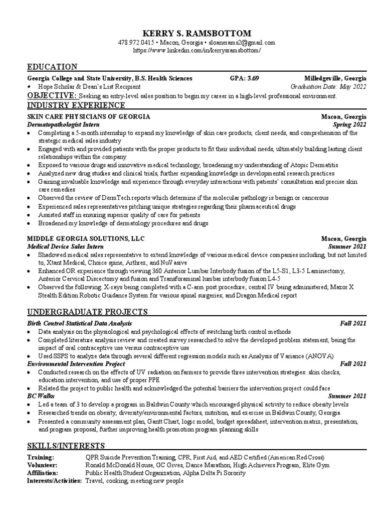 Ramsbottom Sloane Resume-1 | PDF | Analysis Of Variance | Patient