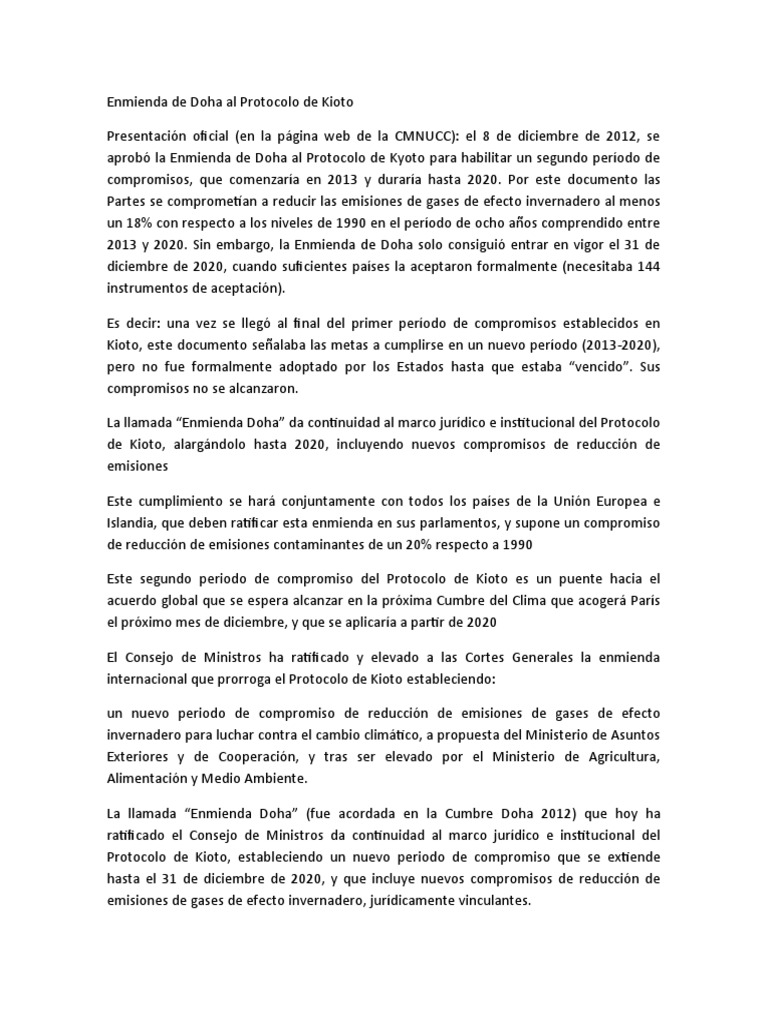 Enmienda de Doha al Protocolo de Kioto | PDF | Protocolo de Kyoto