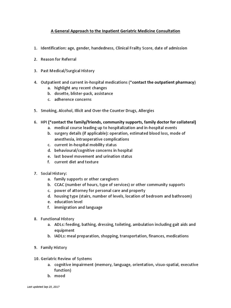 Outline To A Geriatric Medicine Inpatient Consultation | PDF ...
