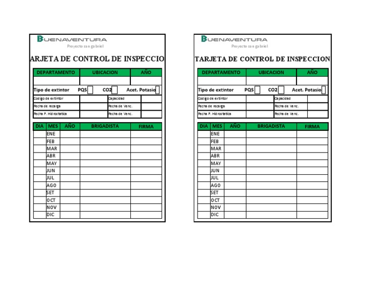 Tarjeta de Control de Inspeccion Extintores | PDF