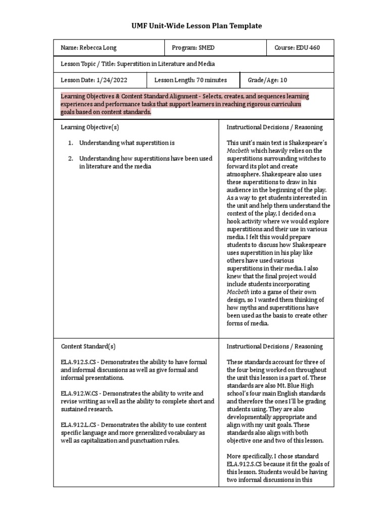 1 24 - Superstition Lesson Plan | Download Free PDF | Learning | Lesson ...