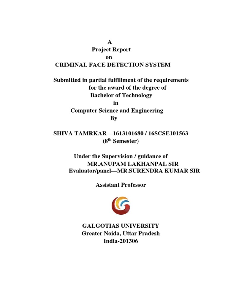 FINAL YEAR PROJECT REPORT CRIMINAL FACE DETECTION SYSTEM-PDF Converted - Shiva Tamrkar | PDF ...