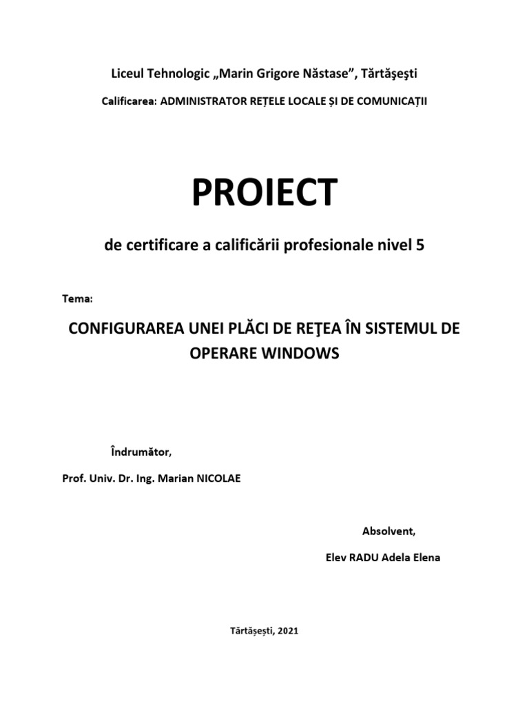 Model Proiect - Configurare Placa Retea | PDF