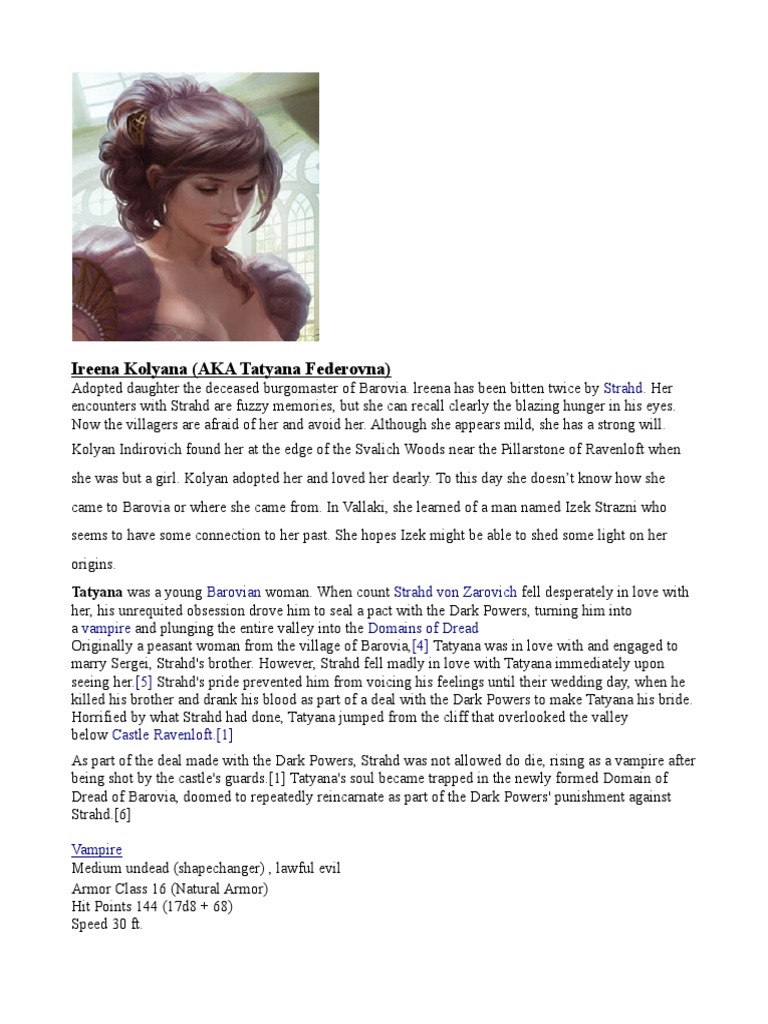 Ireena Kolyana: A Tragic Figure Trapped in Strahd's Curse | PDF | Vampires