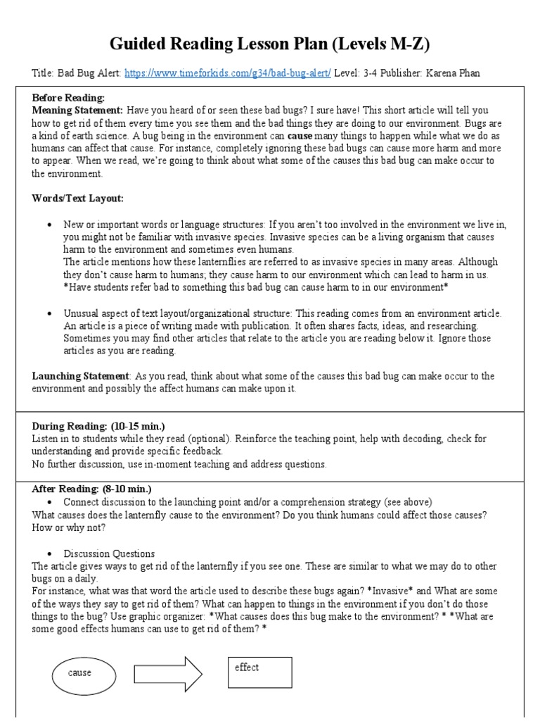 Guided Reading Plan: Bad Bugs M-Z | PDF | Reading Comprehension | Cognition