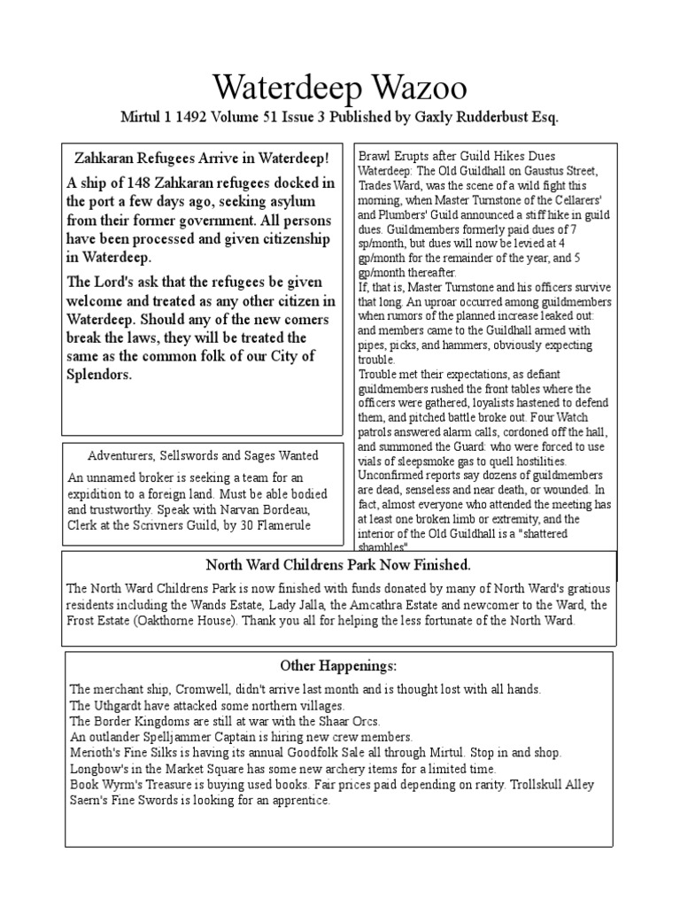 Waterdeep Wazoo | PDF