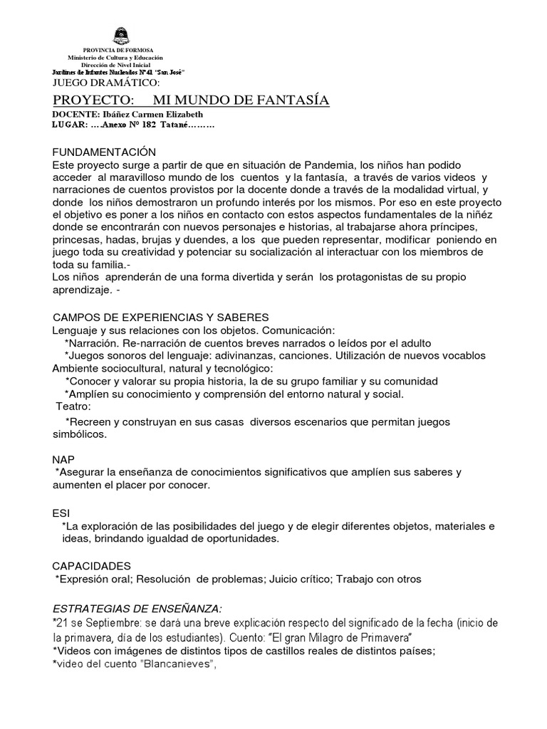 Proyecto Mi Mundo de Fantasía | PDF | Educación de la primera infancia