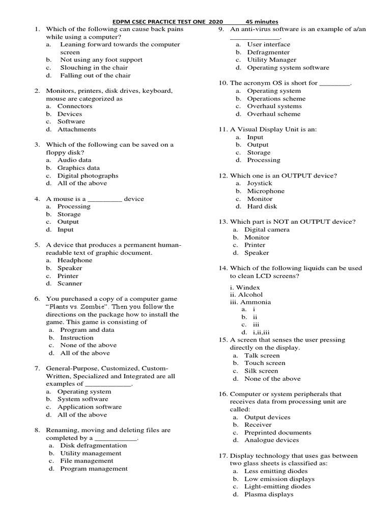 Edpm Practice Test One | PDF | Software | Input/Output