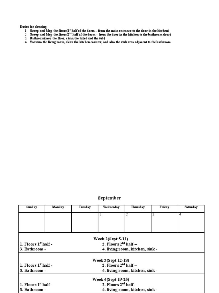 Bathroom Cleaning Duties Schedule | PDF | Home & Garden
